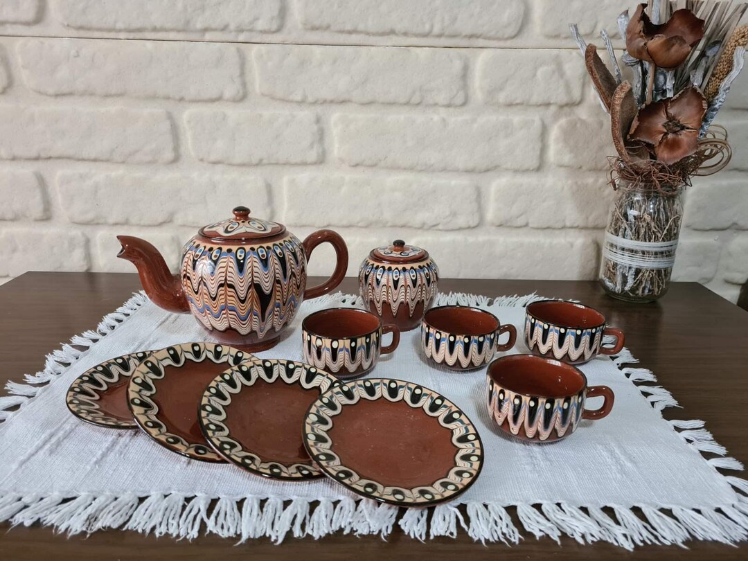 Vintage Ceramic Coffee Set | Balkan Style Pottery | 1960s Handmade ...