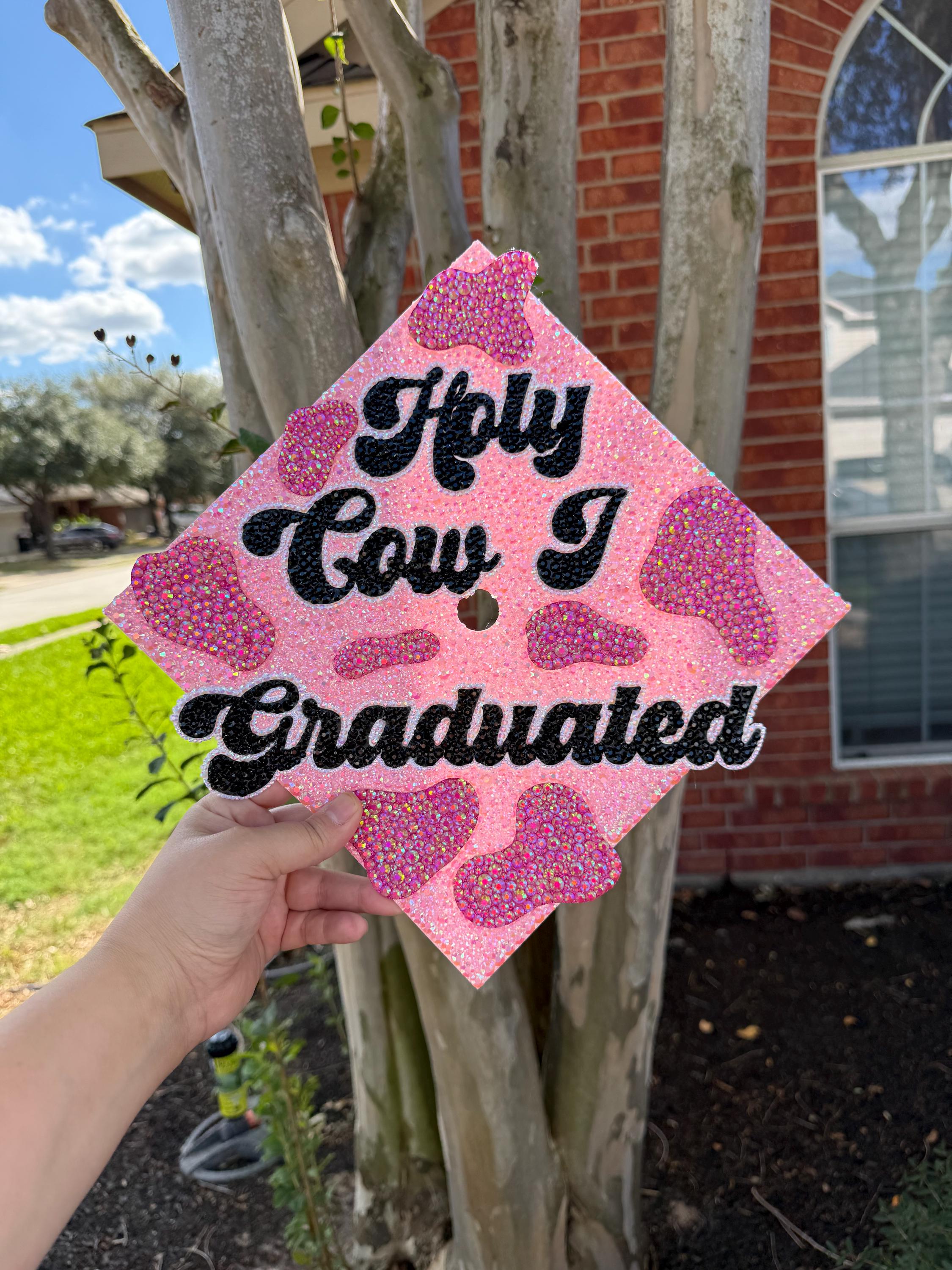 Ready to Ship Holy Cow I Graduated Bedazzled Bling Rhinestone Grad Cap ...