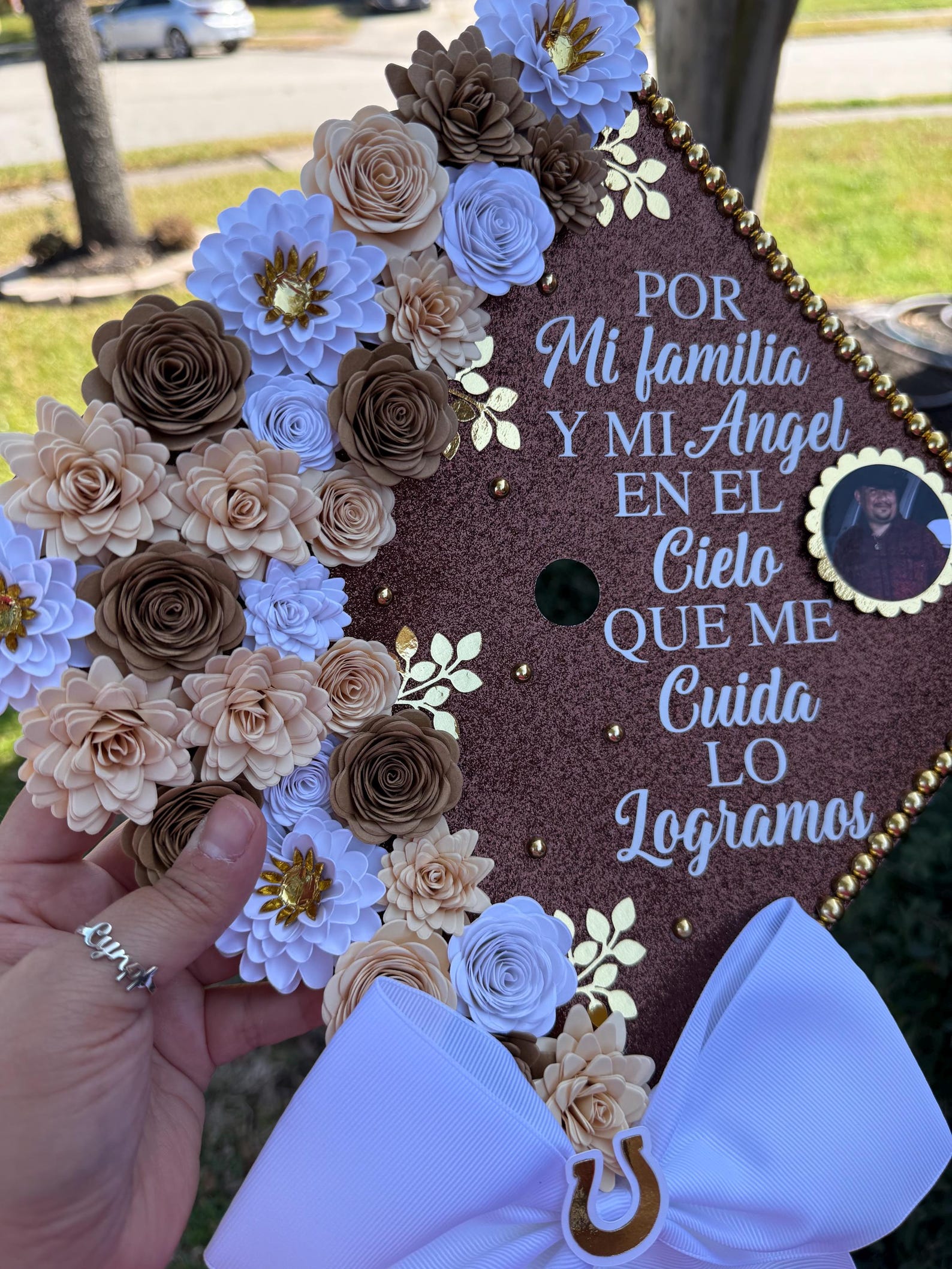 2026 Memorial Grad Cap Topper Western Theme Mix Floral Browns Grad Hat ...