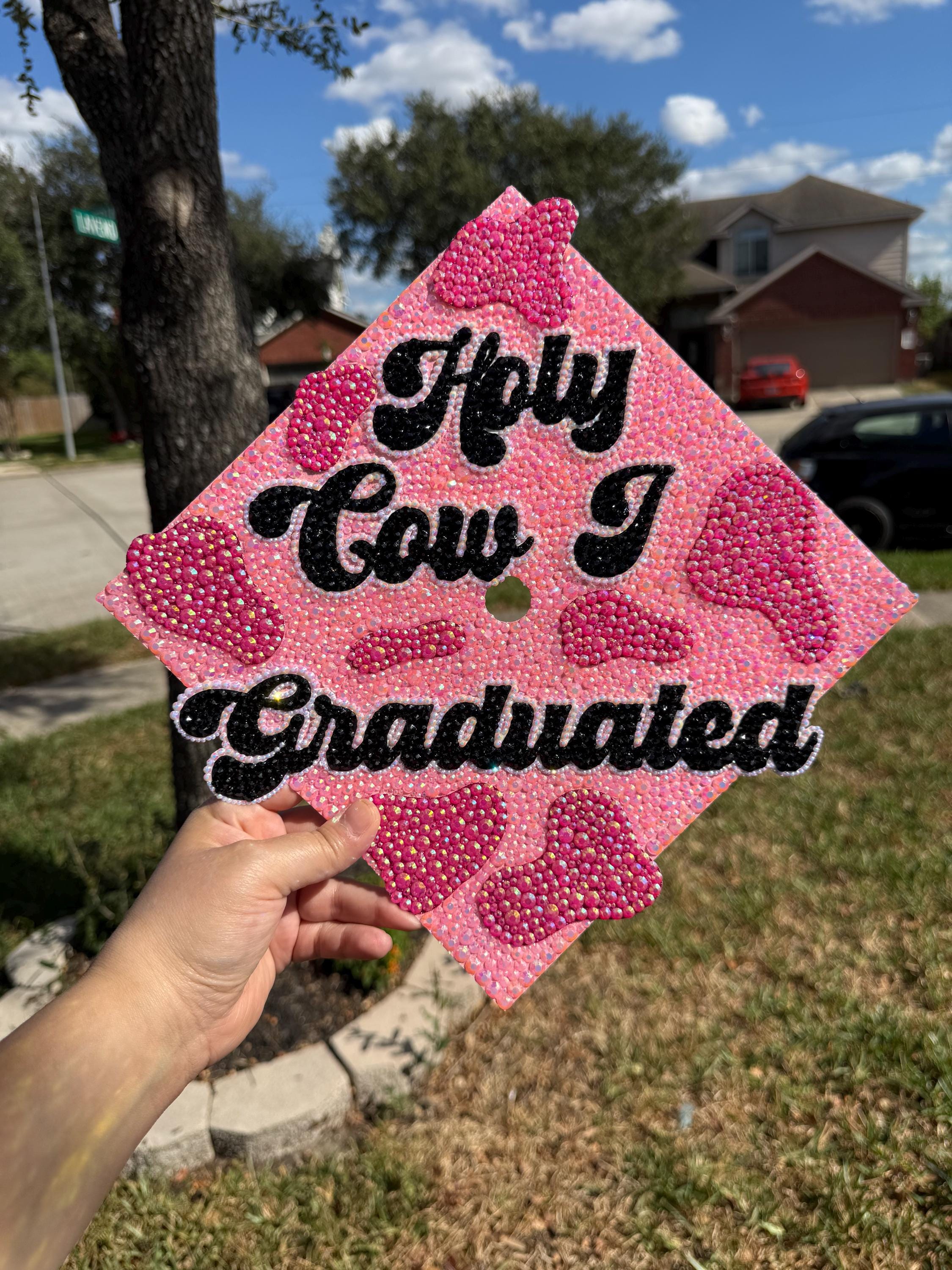 Ready to Ship Holy Cow I Graduated Bedazzled Bling Rhinestone Grad Cap ...