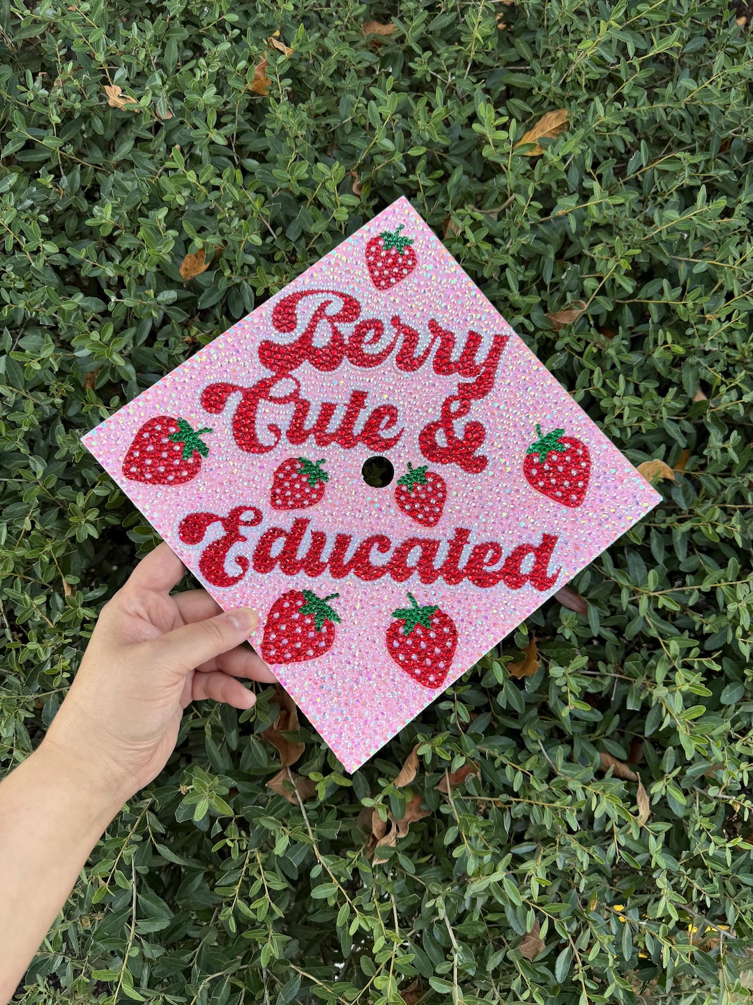 Berry Sweet & Educated Strawberry Cap Bedazzled Bling Rhinestone Grad ...