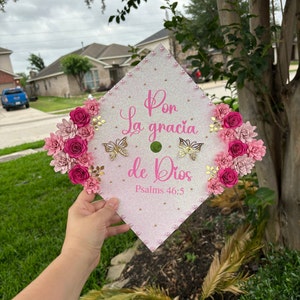 Pink Floral Graduation Cap Topper Personalized Grad Cap Tassel Grad Cap ...