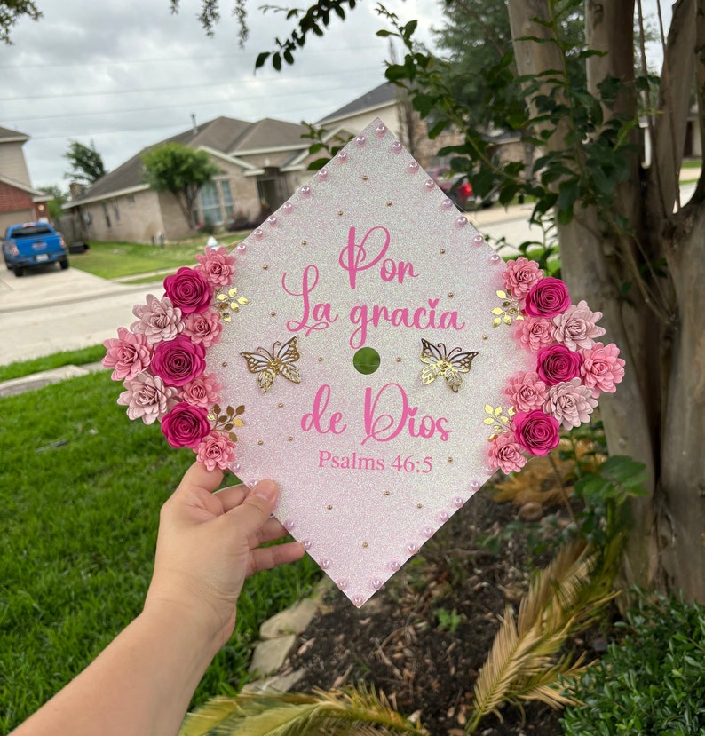 Pink Floral Graduation Cap Topper Personalized Grad Cap Tassel Grad Cap ...