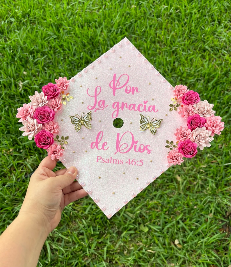 Pink Floral Graduation Cap Topper Personalized Grad Cap Tassel Grad Cap ...