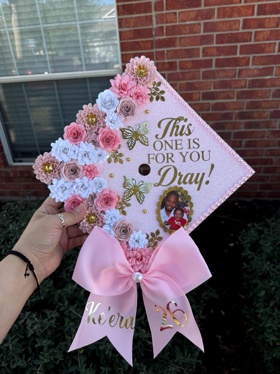 2026 Memorial Grad Cap Topper ''this is for You'' Mix Floral Pink Grad ...