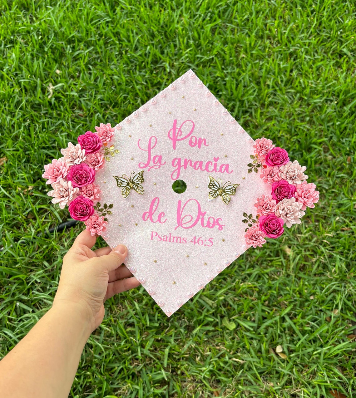 Pink Floral Graduation Cap Topper Personalized Grad Cap Tassel Grad Cap ...
