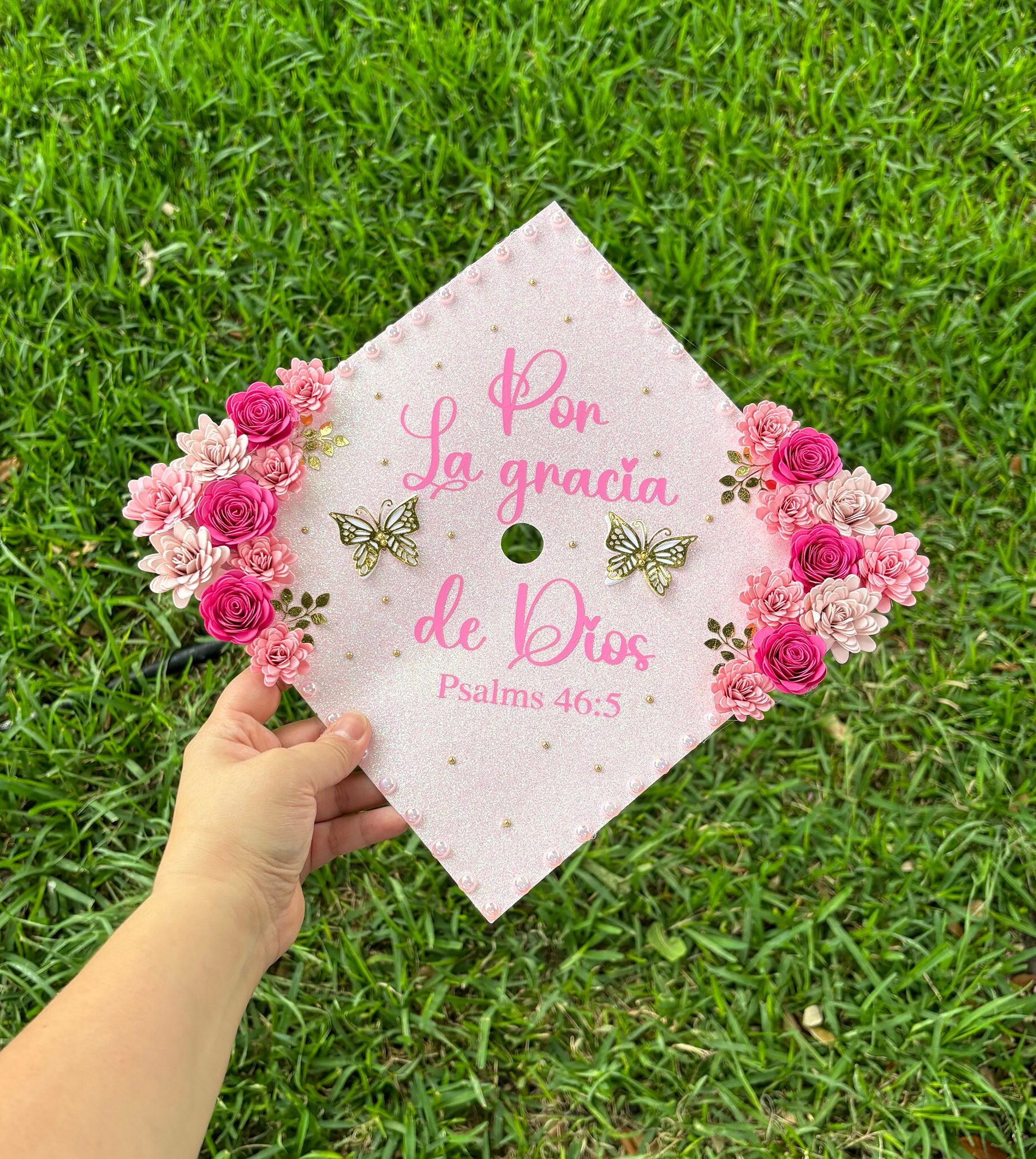 Pink Floral Graduation Cap Topper Personalized Grad Cap Tassel Grad Cap ...