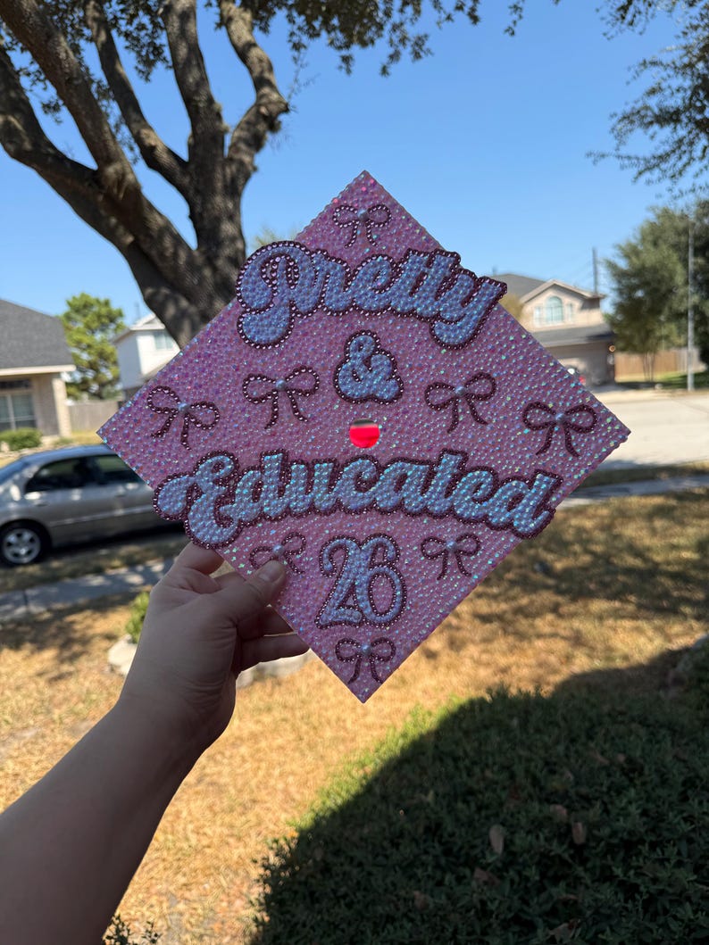 Coquette Pretty & Educated Cap Bedazzled Bling Rhinestone Grad Cap ...