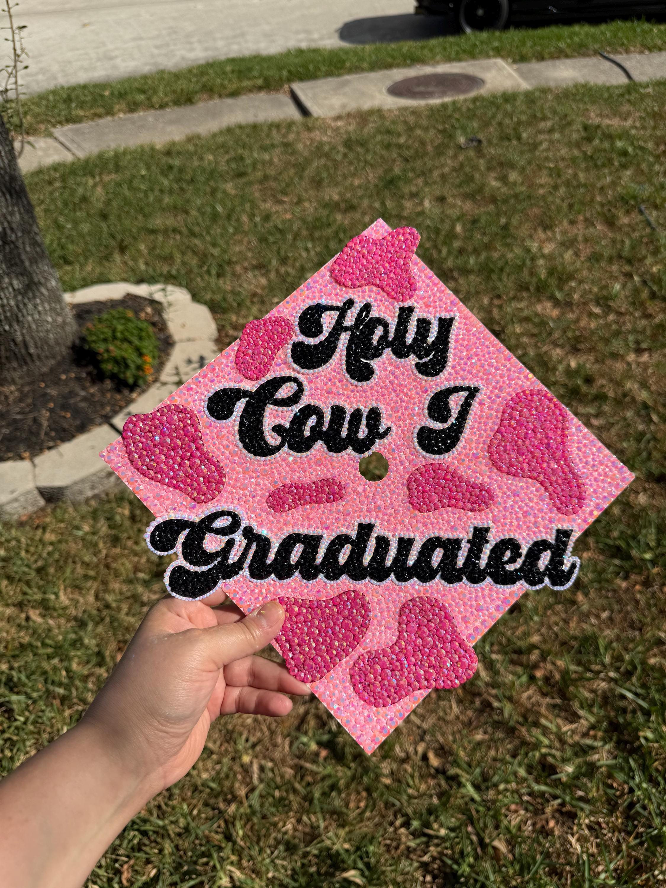 Ready to Ship Holy Cow I Graduated Bedazzled Bling Rhinestone Grad Cap ...