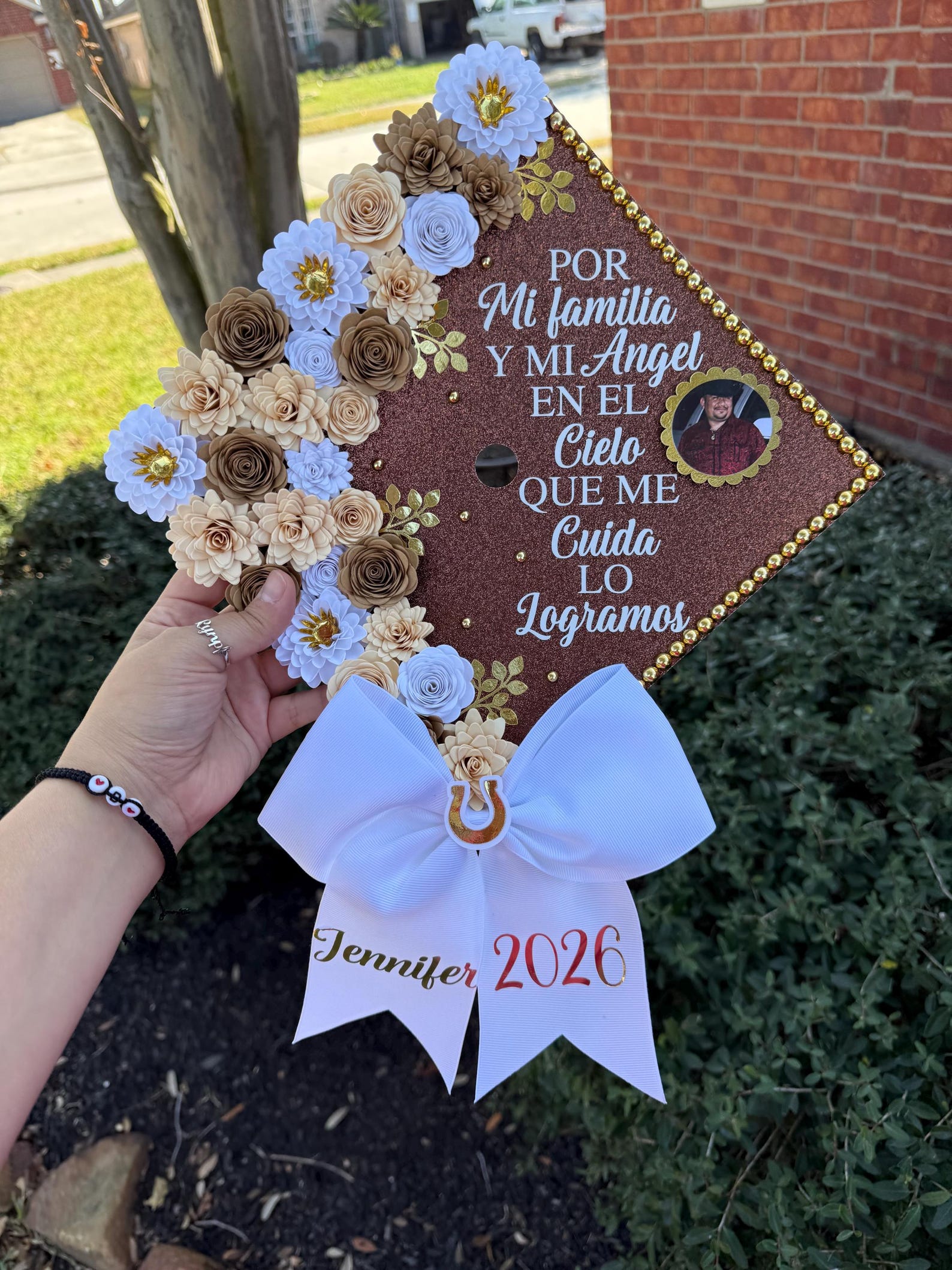 2026 Memorial Grad Cap Topper Western Theme Mix Floral Browns Grad Hat ...