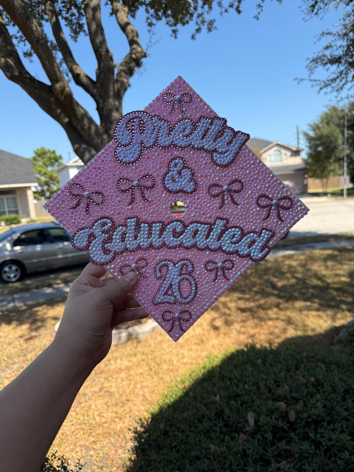 Coquette Pretty & Educated Cap Bedazzled Bling Rhinestone Grad Cap ...