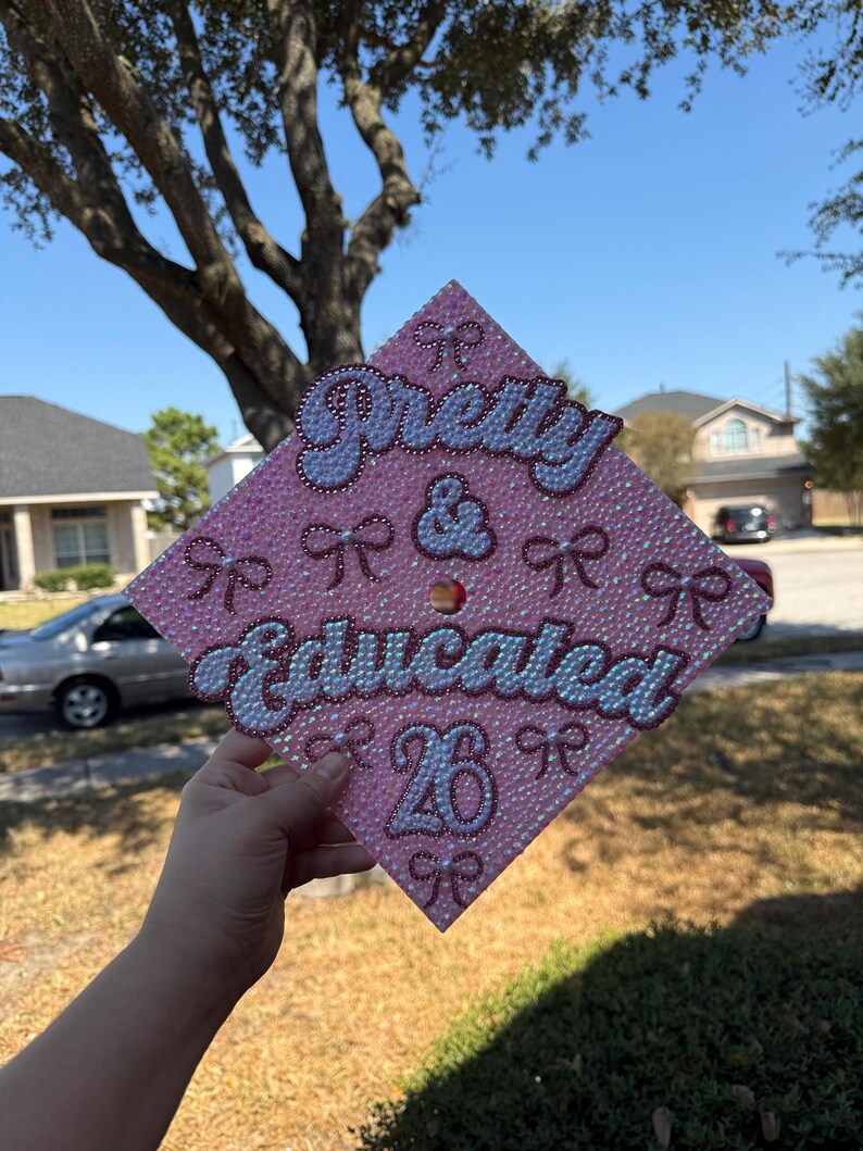 Coquette Pretty & Educated Cap Bedazzled Bling Rhinestone Grad Cap ...