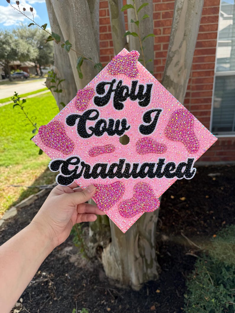 Ready to Ship Holy Cow I Graduated Bedazzled Bling Rhinestone Grad Cap ...