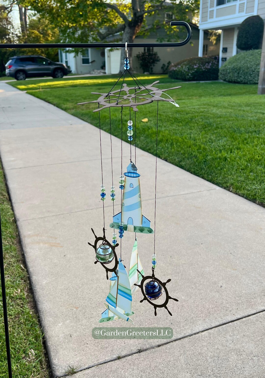 Nautical Wind Chime: Pirate Ship Wheel, Lighthouse, Sailboat - Garden ...