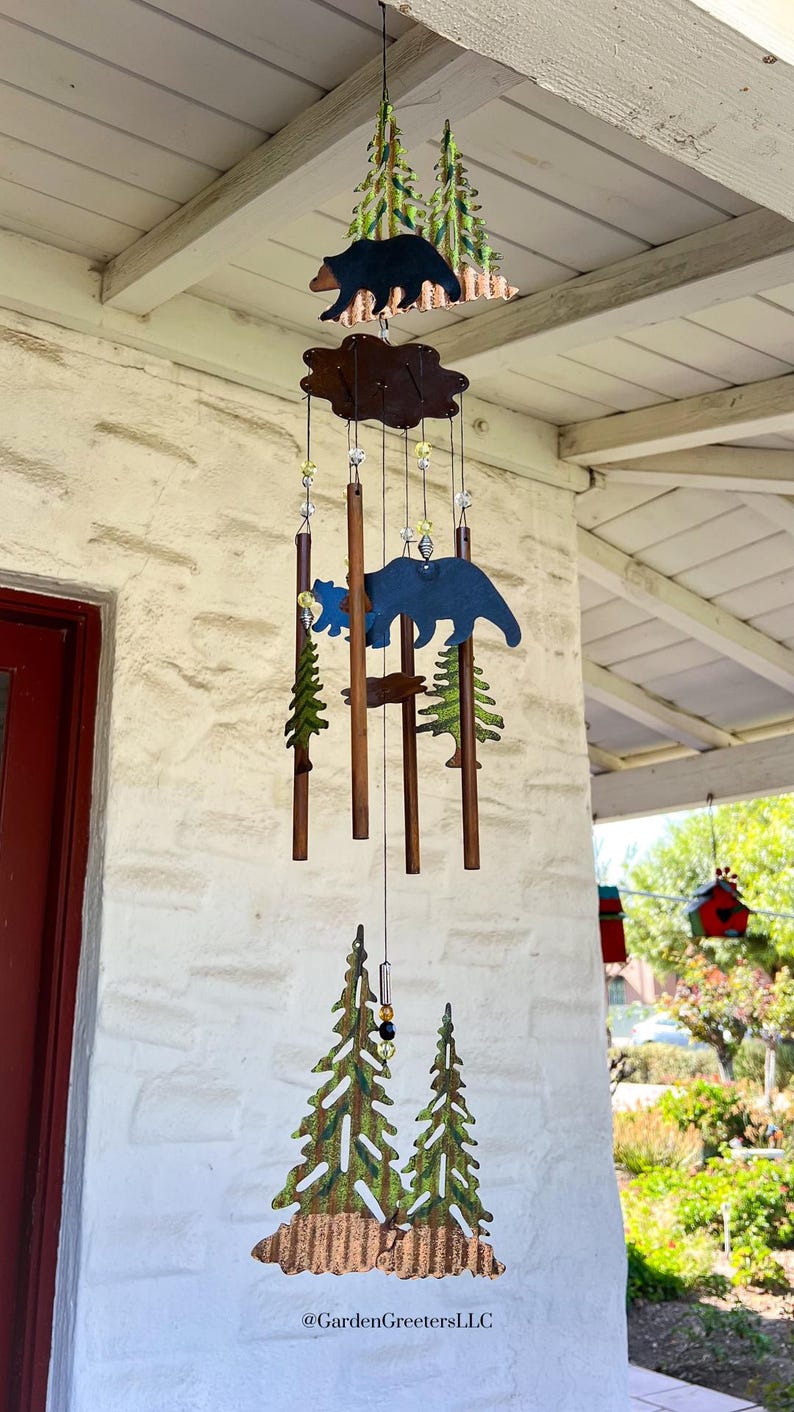 Rustic Black Bear Wind Chimes: Forest Cabin Garden & Patio Decor or ...