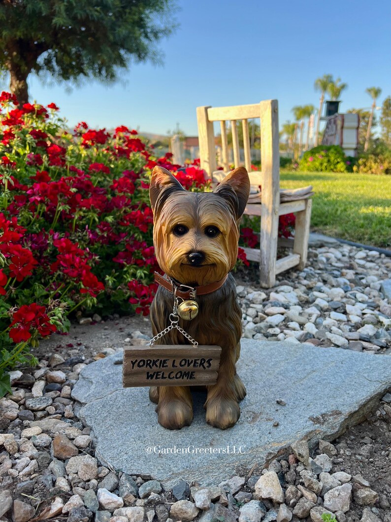 Yorkie Dog Statue With Reversible Sign: Indoor/outdoor Garden & Patio ...