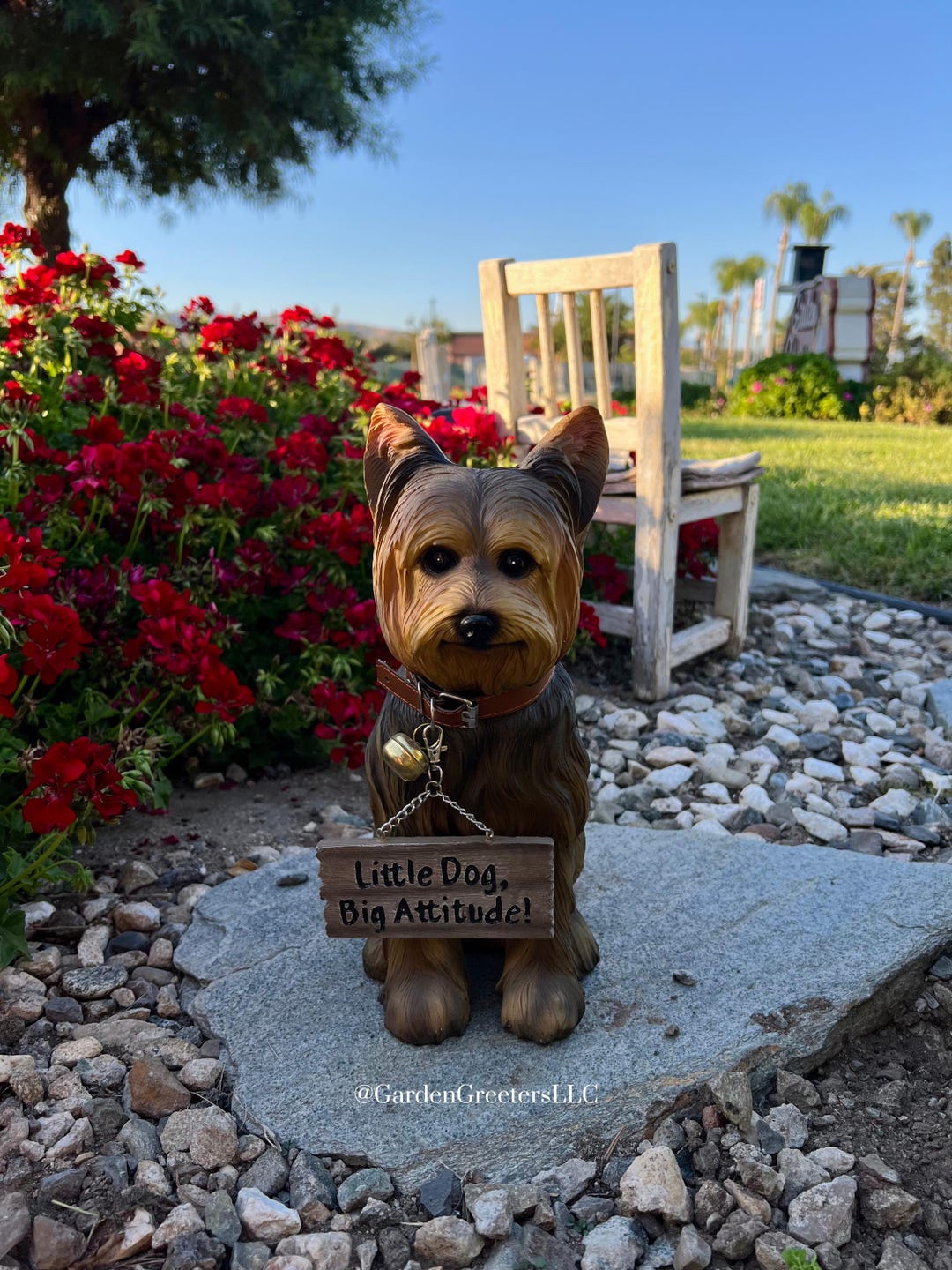 Yorkie Dog Statue With Reversible Sign: Indoor/outdoor Garden & Patio ...