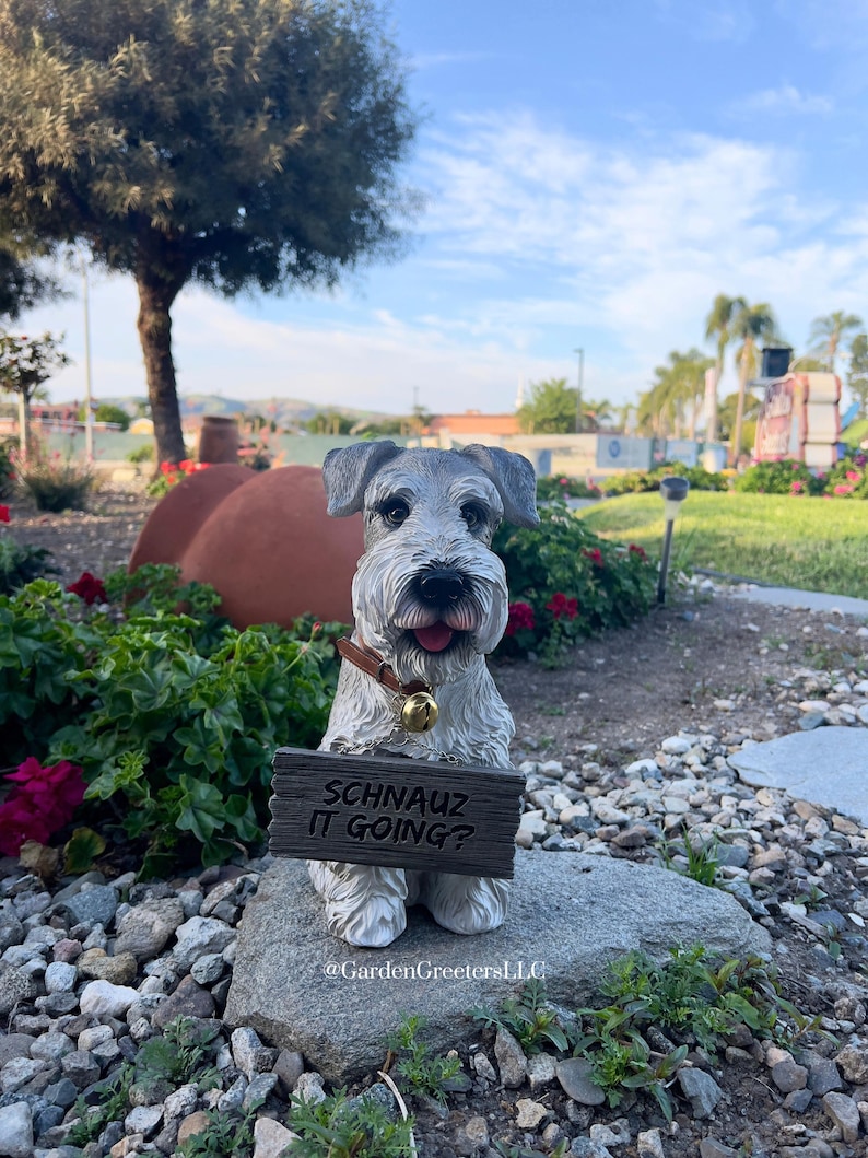 Schnauzer Dog Statue With Reversible Sign: Indoor/outdoor Garden ...