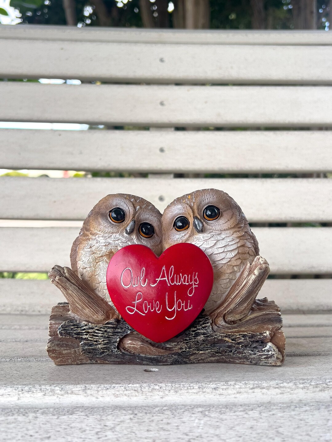 Two Owls Couple on Log With Red Heart Owl Always Love You Figurine ...