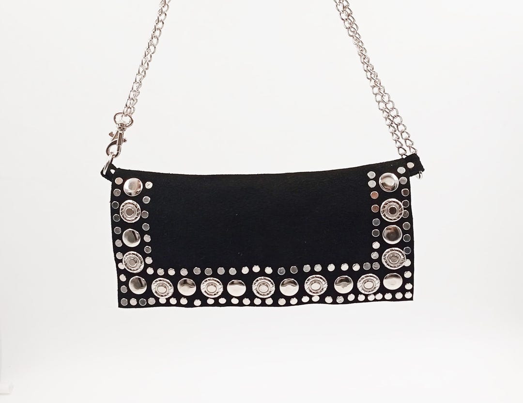 Black Suede Crossbody Bag With Silver Studs – Stylish Shoulder Bag ...