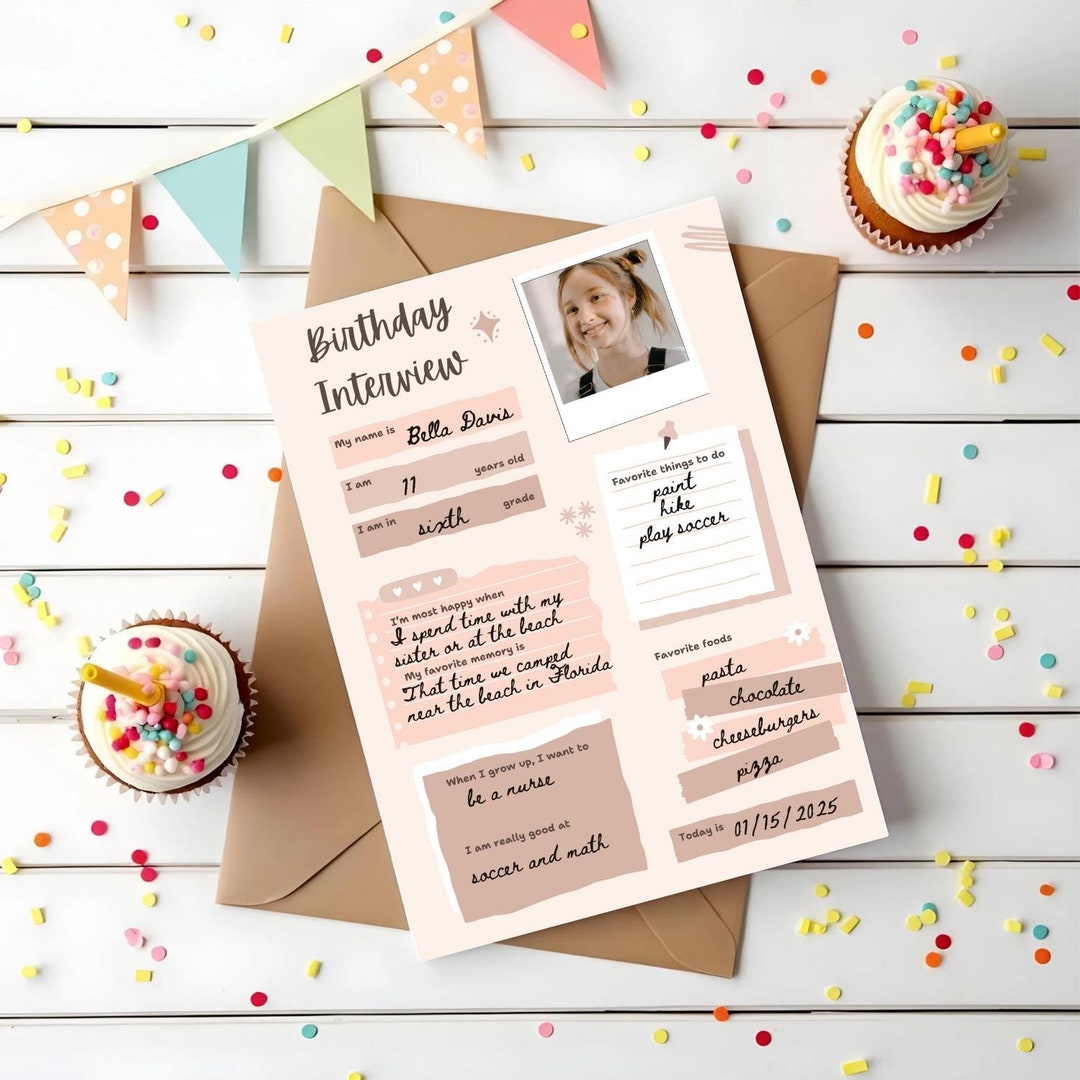 Customizable Birthday Interview for Girls Digital Template - Editable ...