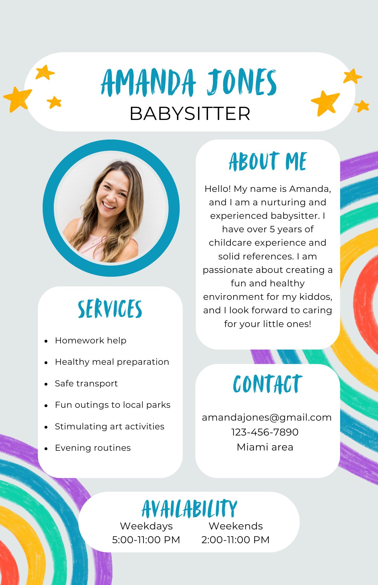Editable Babysitter Flyer Printable Babysitting Flyer Template About Me ...