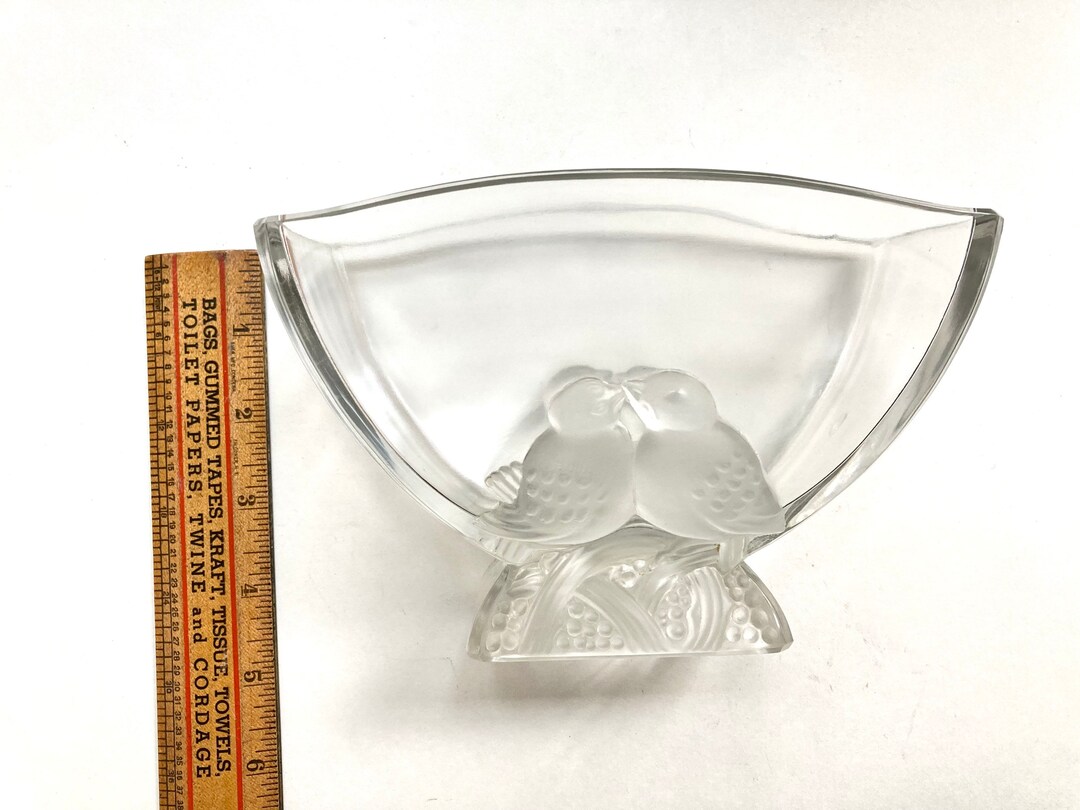 Vintage Verlys Birds Crystal Footed Vase Leaves 6 1/2" Across Signed ...