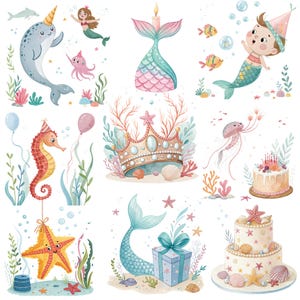 Mermaid Birthday Party Clipart PNG Set, Under the Sea Girls Party ...