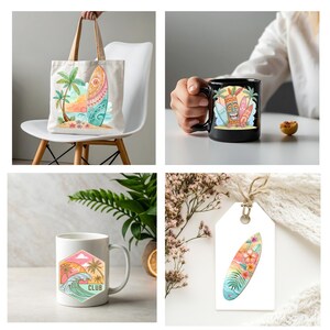 Summer Surfing PNG Bundle, Watercolor Beach Clipart, Tropical Surfboard ...