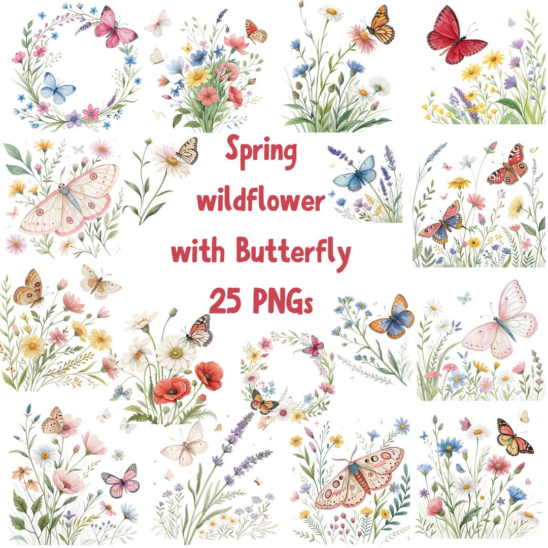 Spring Wildflowers Clipart Bundle, Watercolor Flowers Clipart, Spring ...
