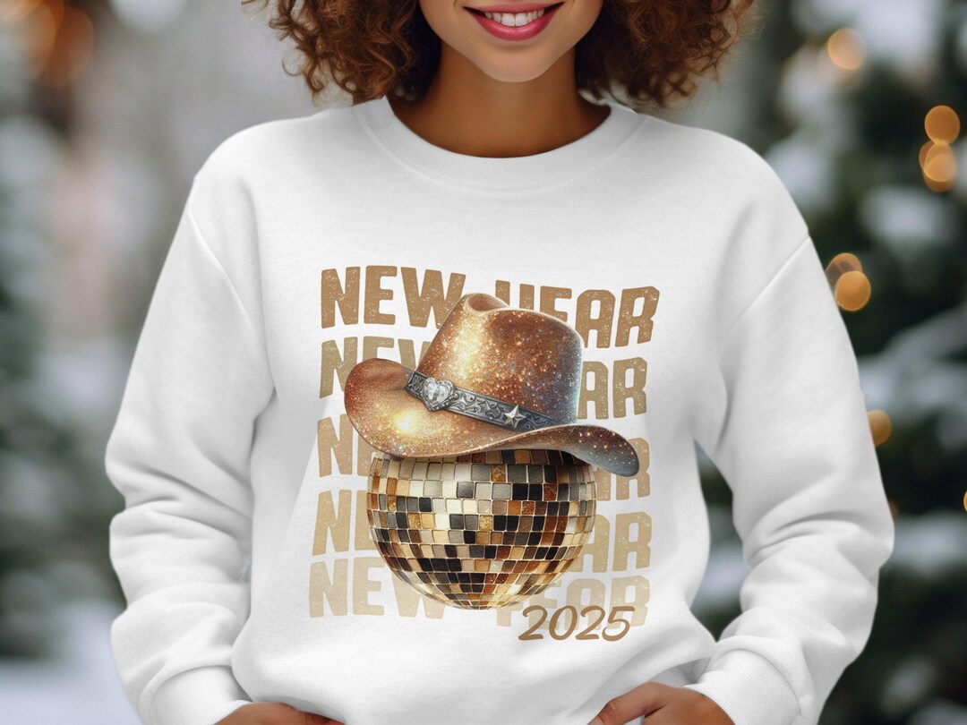 New Year Sweatshirt 2025 Disco Ball and Cowboy Hat Nurse Sweatshirt ...