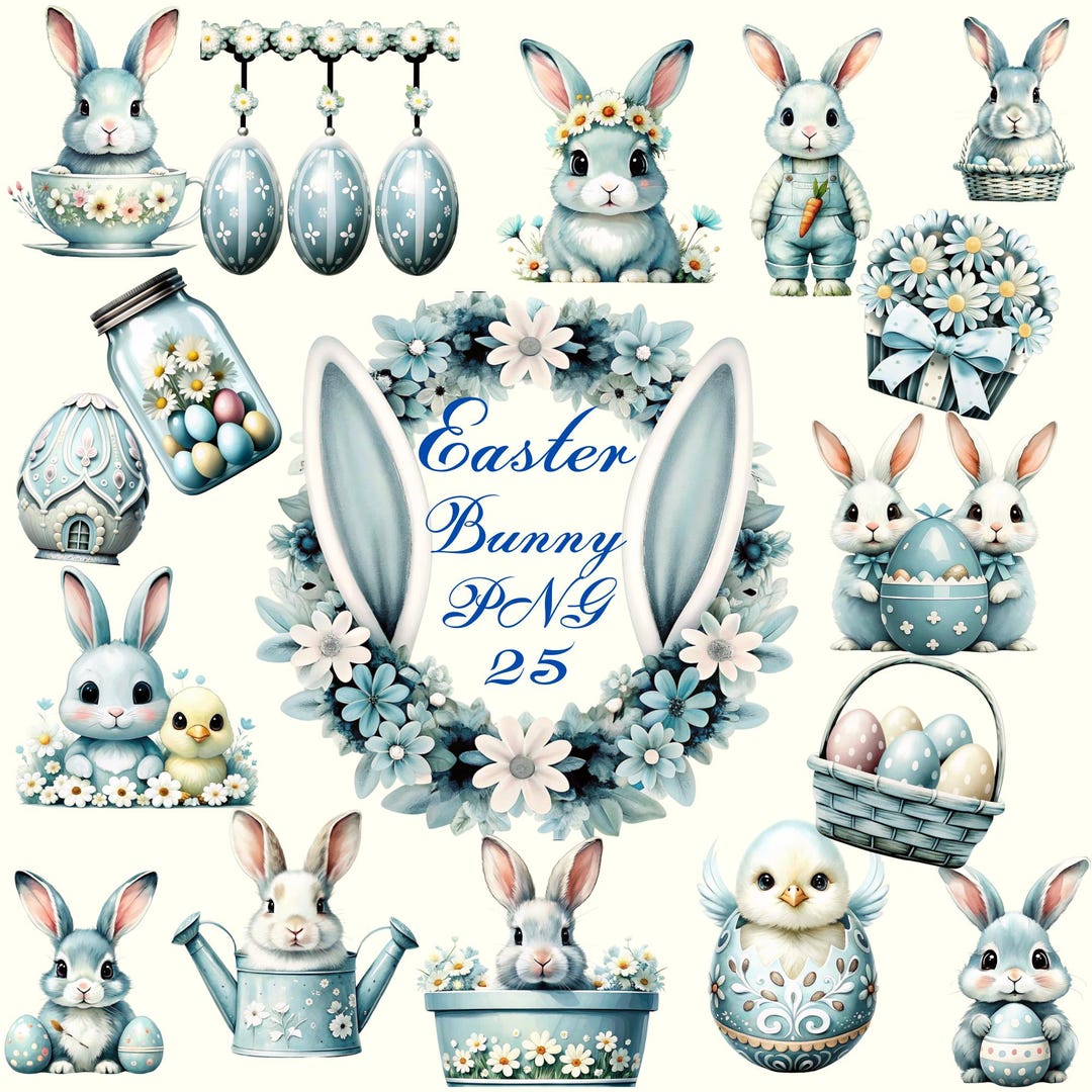 Vintage Pastel Easter Bunny Clipart Cute Retro Spring Clip Art ...