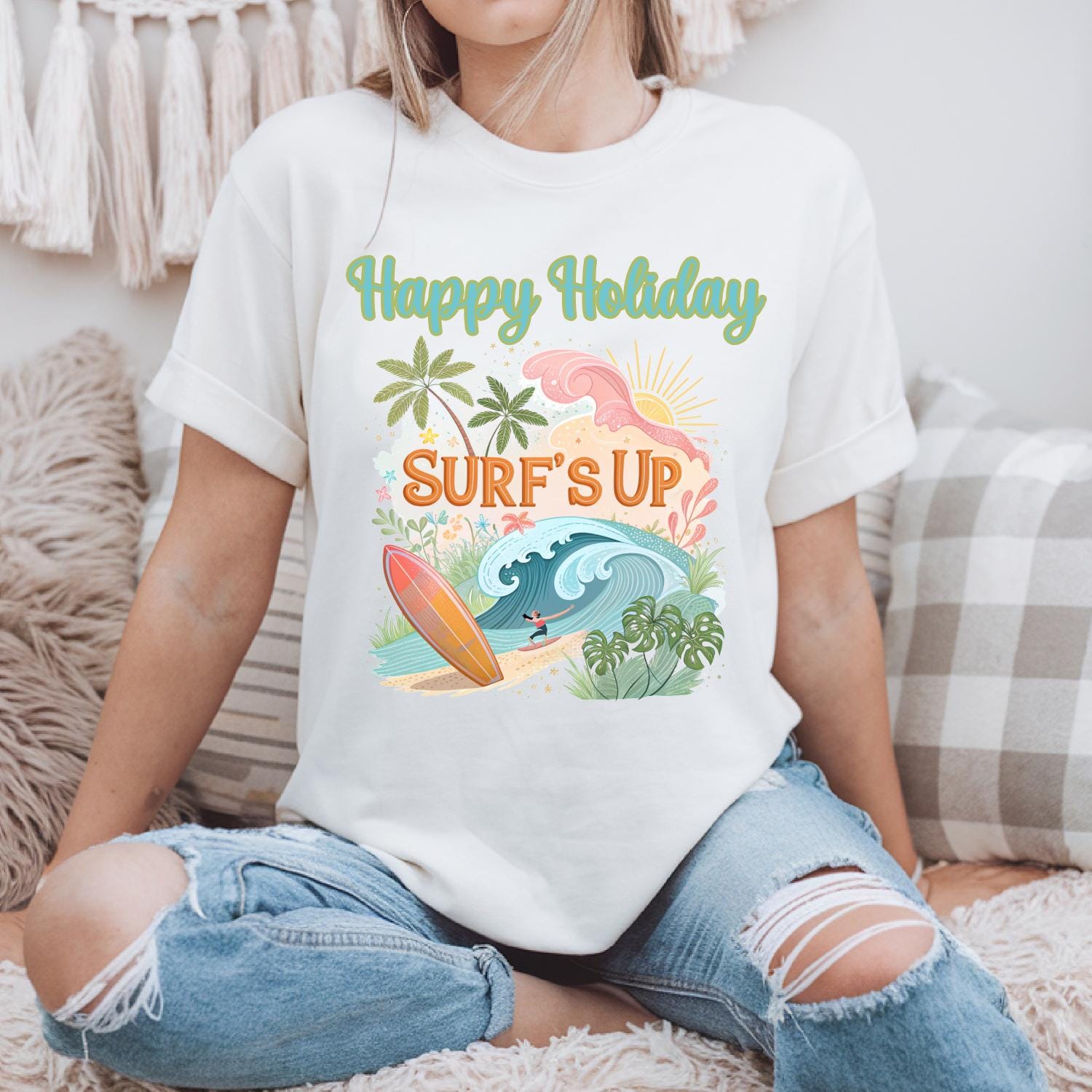 Summer Surfing PNG Bundle, Watercolor Beach Clipart, Tropical Surfboard ...