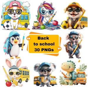 Back to School Sublimation PNG Bundle With 30 Cute Animal Clipart ...