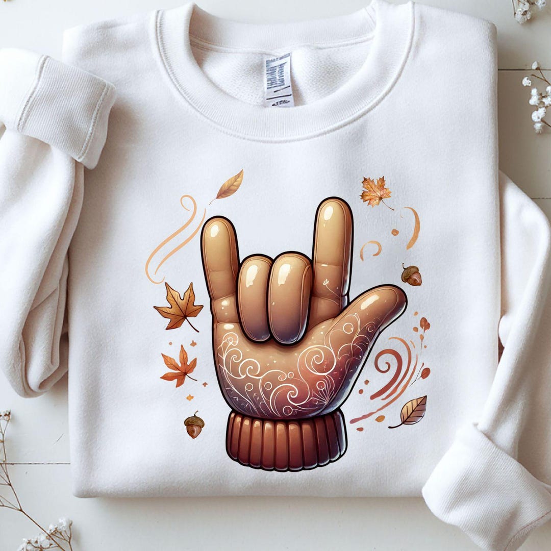 Autumn Sign Language “I Love You” Hand PNG Sublimation Fall Leaves ...
