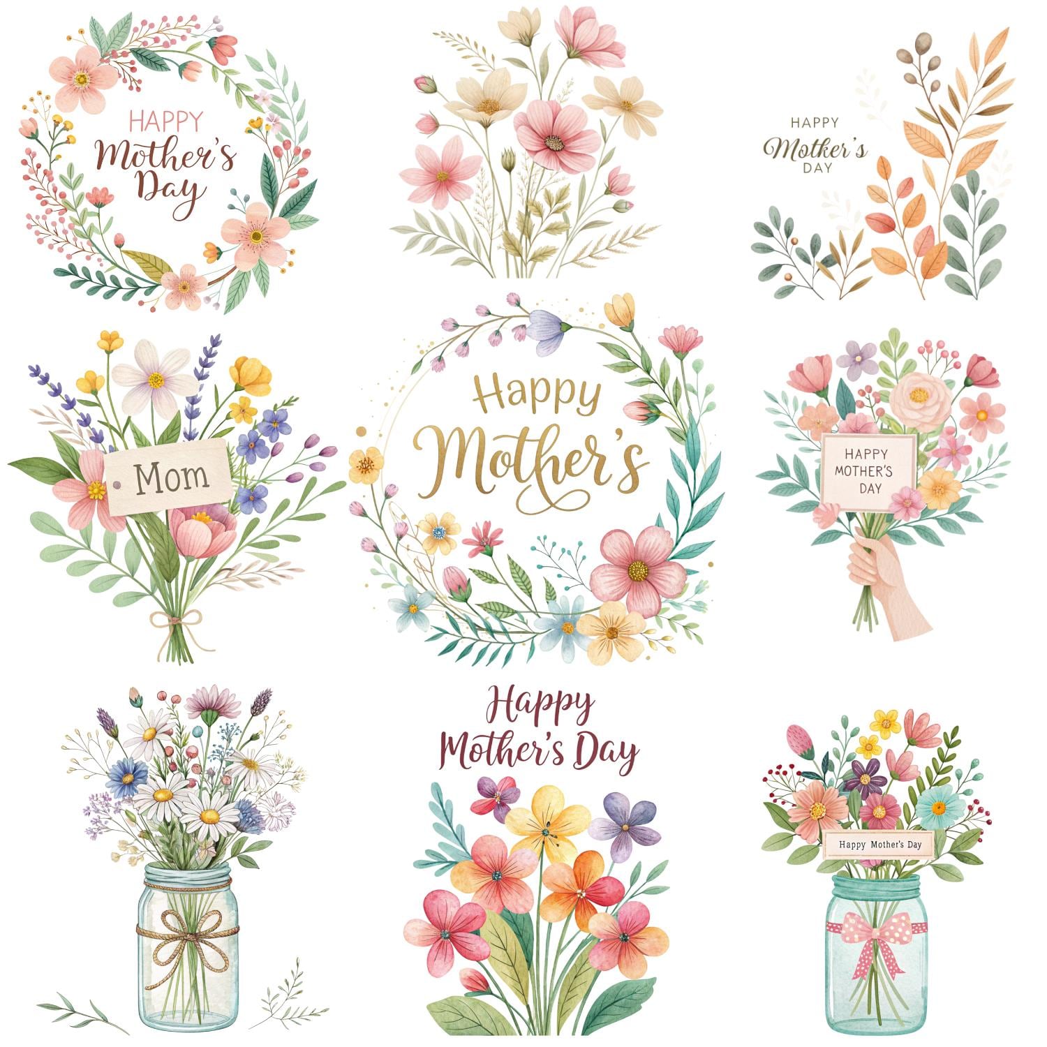 Happy Mother's Day Boho Wildflower Clipart | 33 PNG Floral Bundle ...