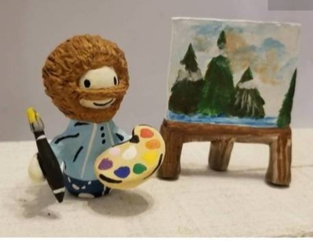 The Zen Artist Peg Doll Bob Ross Hand Sculpted and Painted Happy Tree ...
