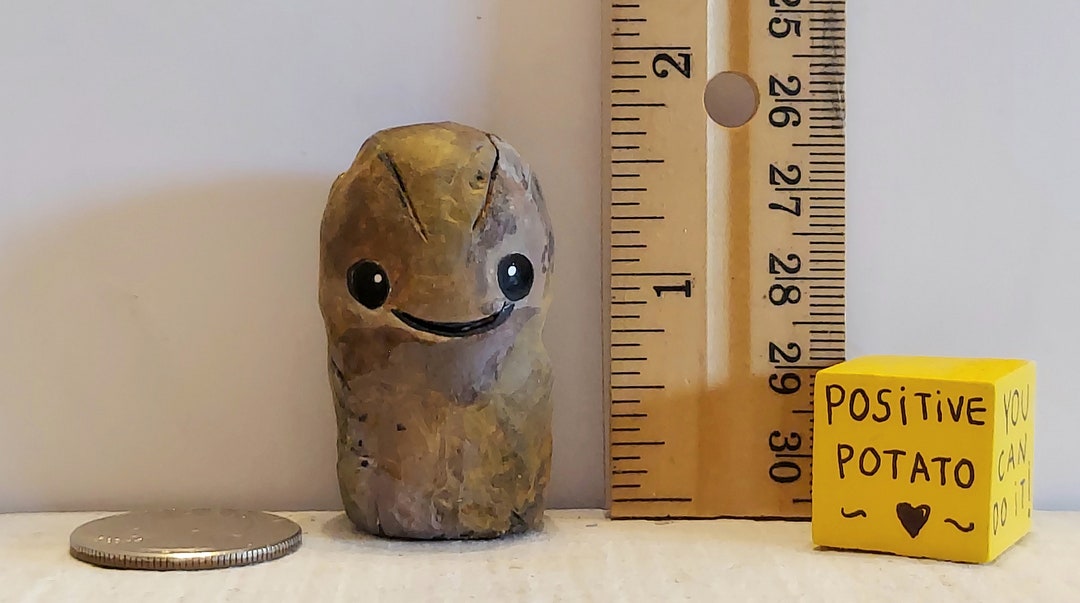 The Positive Potato Peg Doll Sculpture With a Wood Cube With Empowering ...