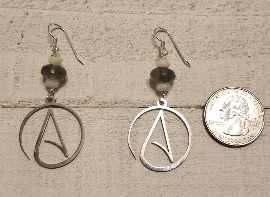Atheist Symbol Charm Drop Earrings With Moonstones and Rutile - Etsy