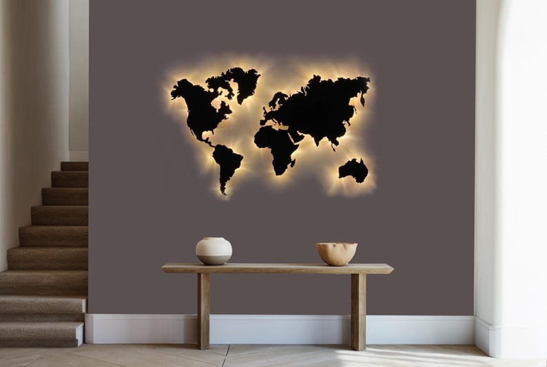 LED WORLD MAP - World Map Decoration - Map Led - World Map Wall Deco ...