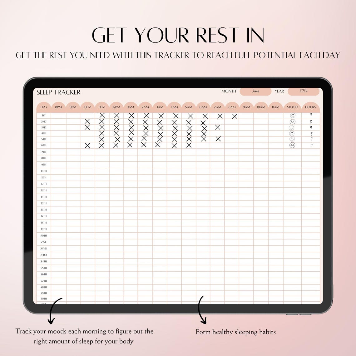 Sleep Tracker Template | Goodnotes, Notability, Noteself | Rest Tracker ...