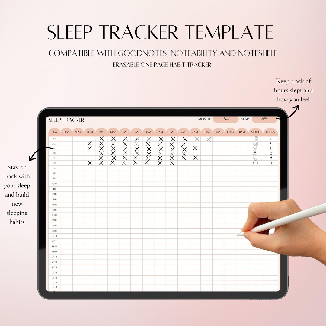 Sleep Tracker Template | Goodnotes, Notability, Noteself | Rest Tracker ...