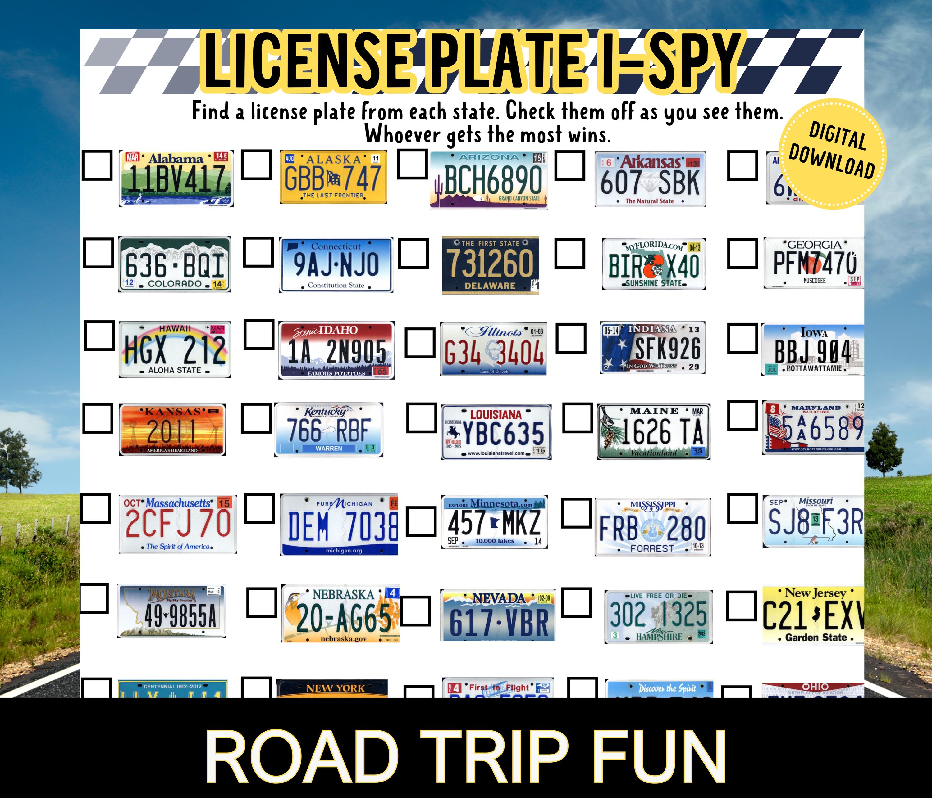 License Plate I Spy Game for Kids | Travel Games | Road Trip Games ...