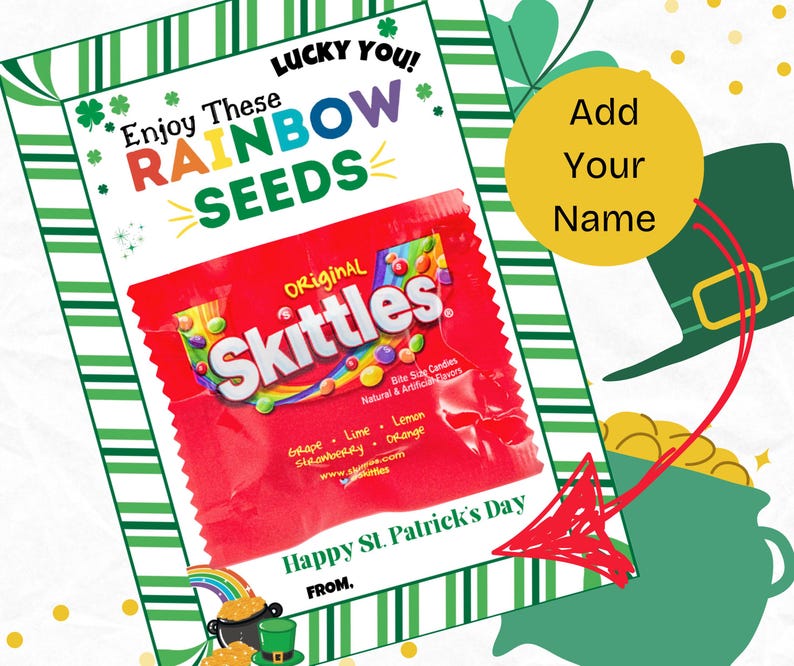 Skittles RAINBOW SEEDS Printable Candy Holders | DIY St. Patrick's Day ...