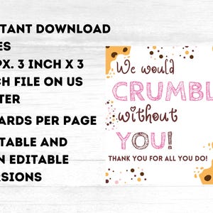 Cookie Gift Tags Crumbl, We Would Crumble Without You Teacher ...