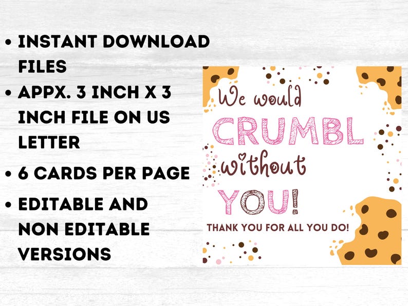 Cookie Gift Tags Crumbl, We Would Crumble Without You Teacher ...