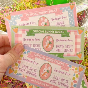 Easter Printable Bunny Bucks, Fun Easter Basket Filler & Egg Hunt Prize ...