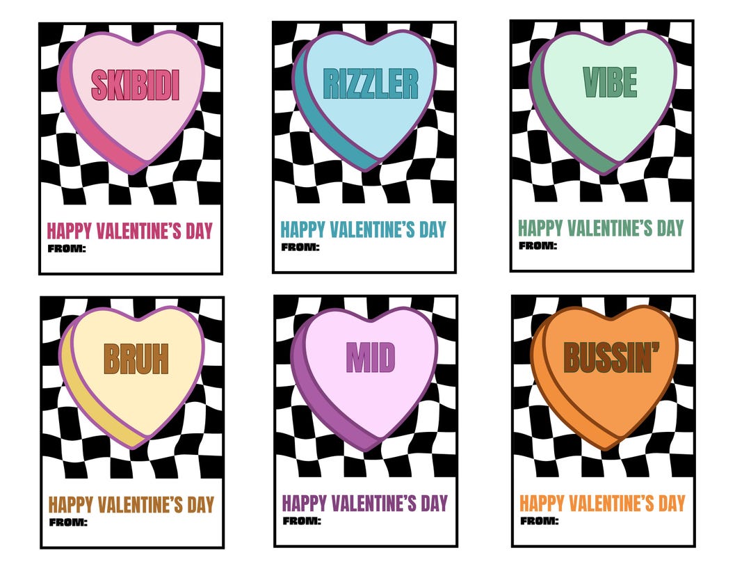 Teen Slang Candy Hearts, Funny Kids Valentine Printable, Class ...