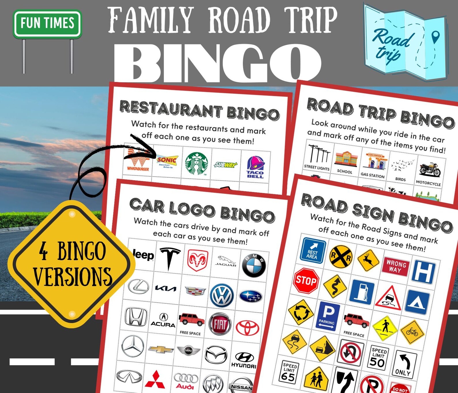Car Bingo, Kids Road Trip Games, Road Trip Bingo, Car Games, Travel ...