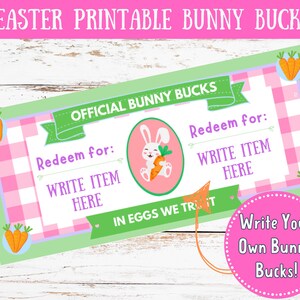Easter Printable Bunny Bucks, Fun Easter Basket Filler & Egg Hunt Prize ...